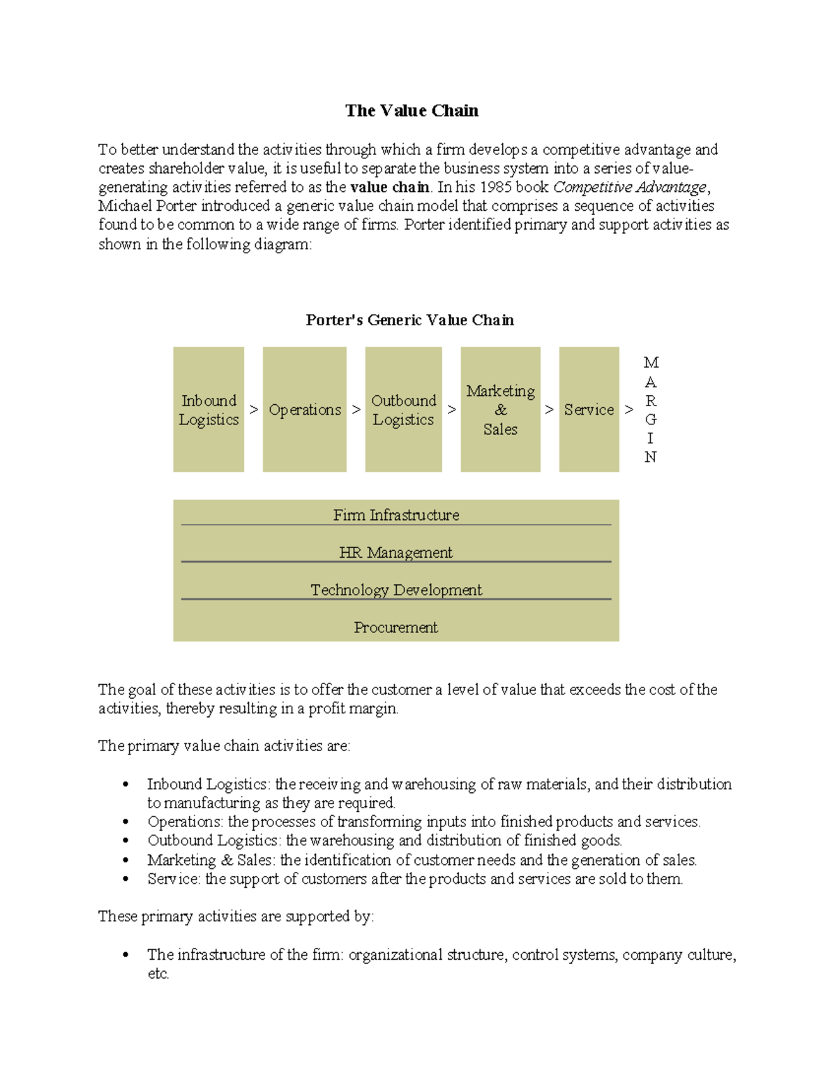 The Value Chain - In his 1985 book Competitive Advantage, Michael ...
