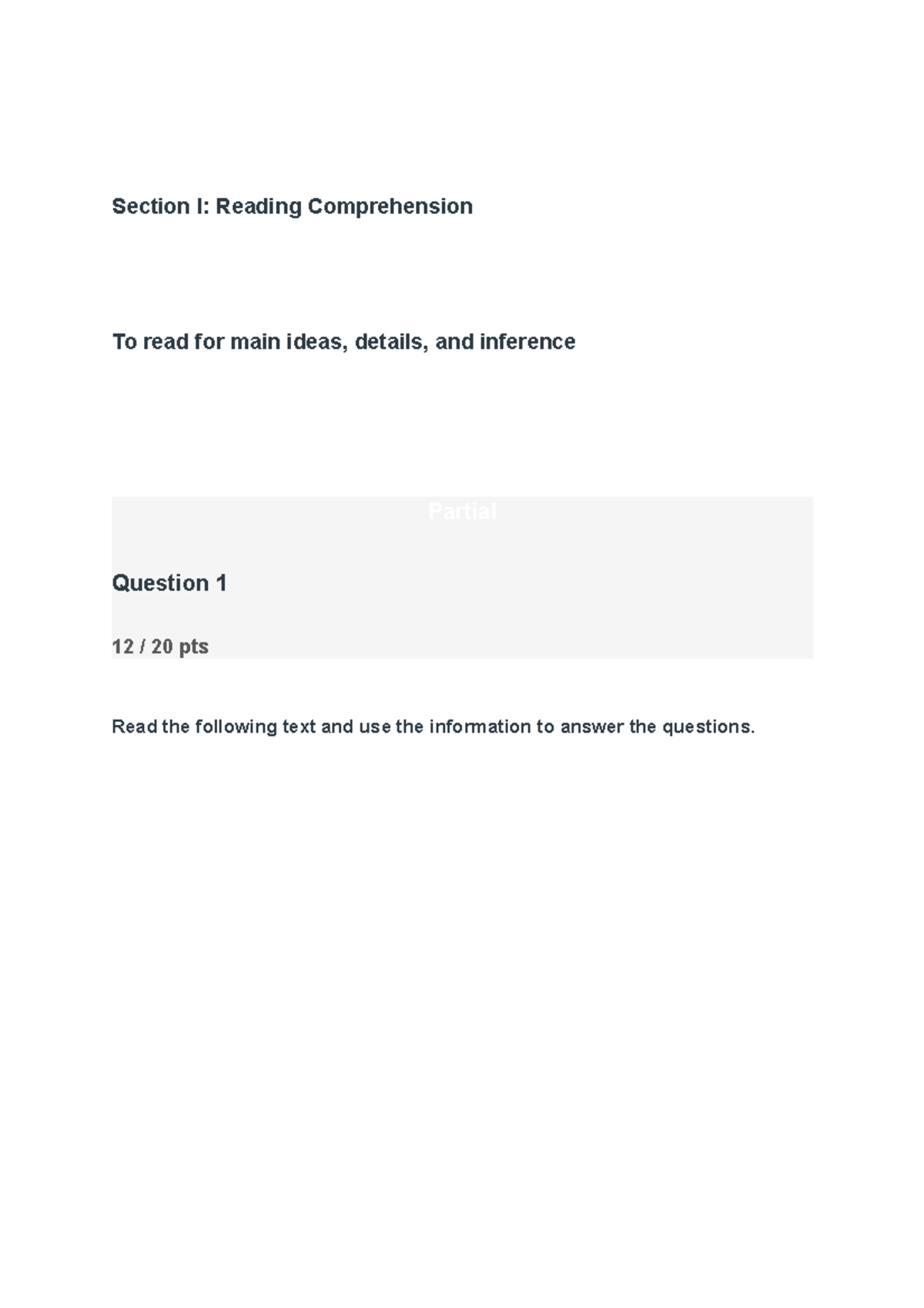 Midterm- EXM-avanzado 12 - Section I: Reading Comprehension To read for ...
