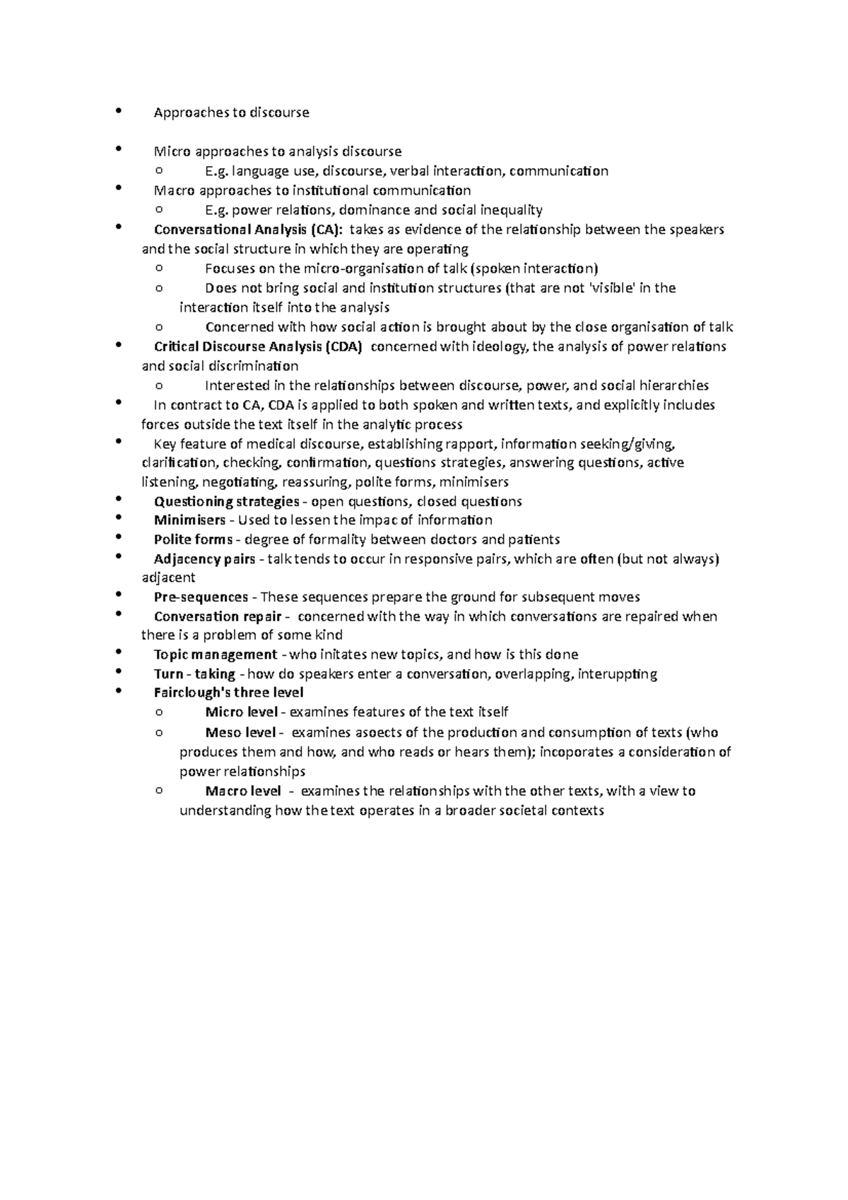 Notes - Approaches to discourse Micro approaches to analysis discourse ...