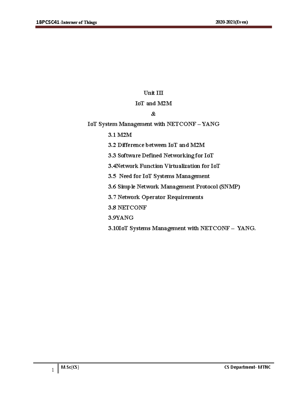 IOT-Unit III - 18PCSC41-Interner of Things 2020-2021(Even) 1 M(CS) CS ...