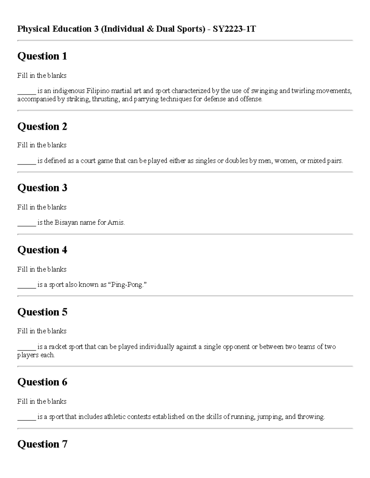 Exam in PE - pre-examination in PE - Physical Education 3 (Individual ...