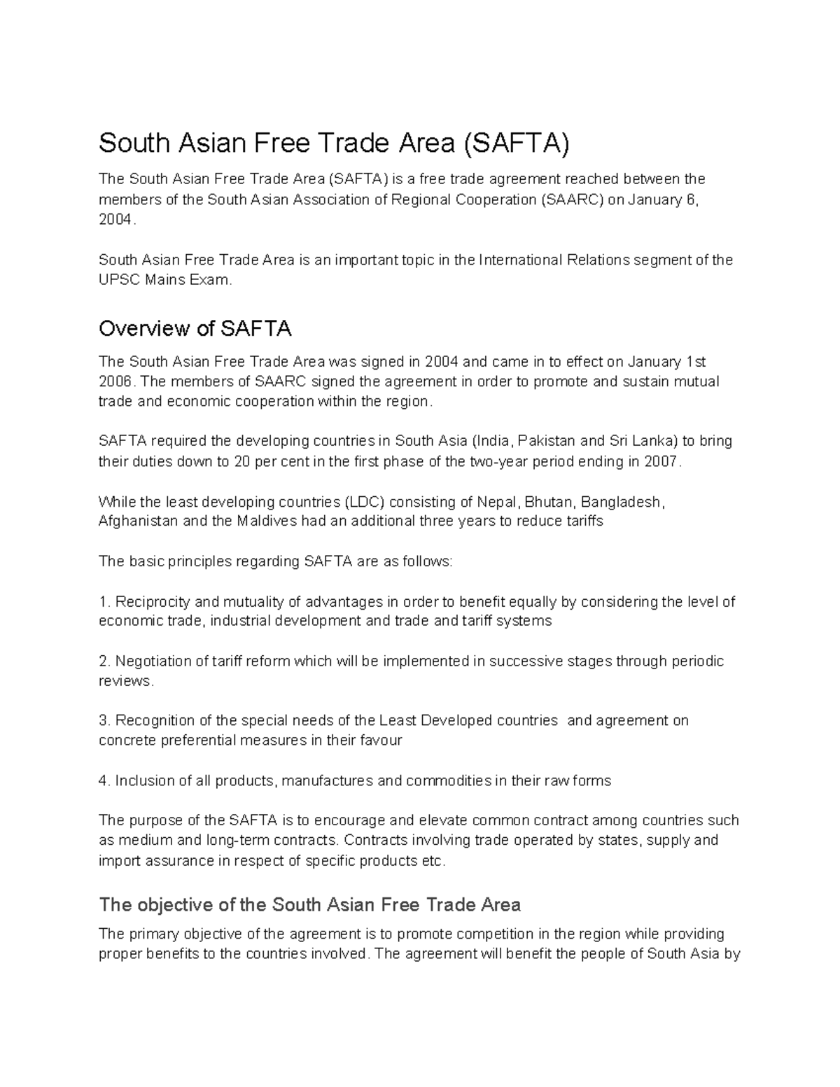 South Asian Free Trade Area - South Asian Free Trade Area is an ...