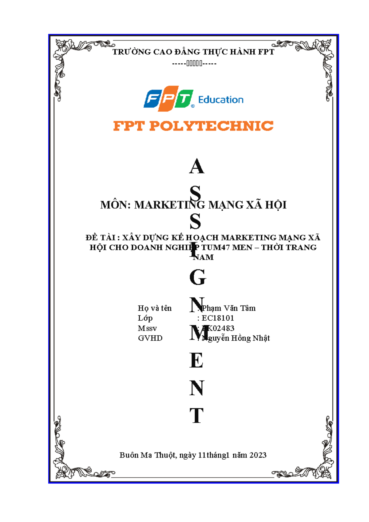 EC18101 Pk02483 Pham Van Tam Tum47 Men - TRƯỜNG CAO ĐẲNG THỰC HÀNH FPT ...
