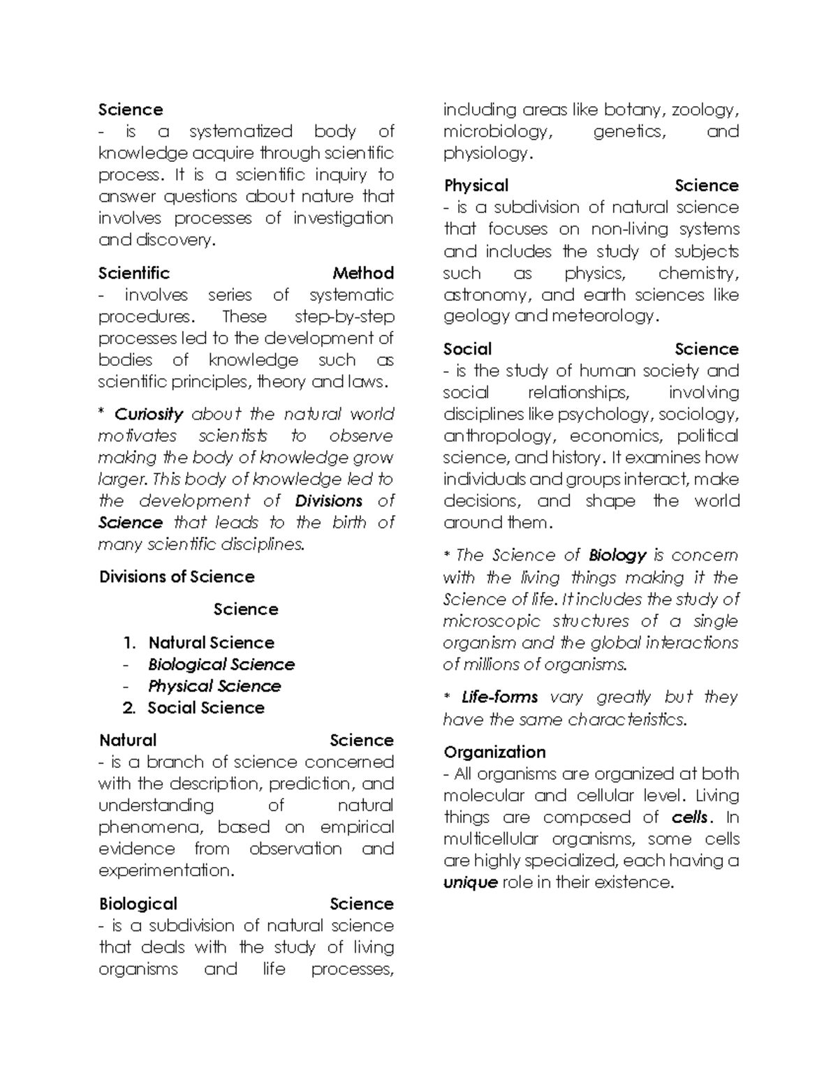 Reviewer Zoology M1-M2 - Science is a systematized body of knowledge ...