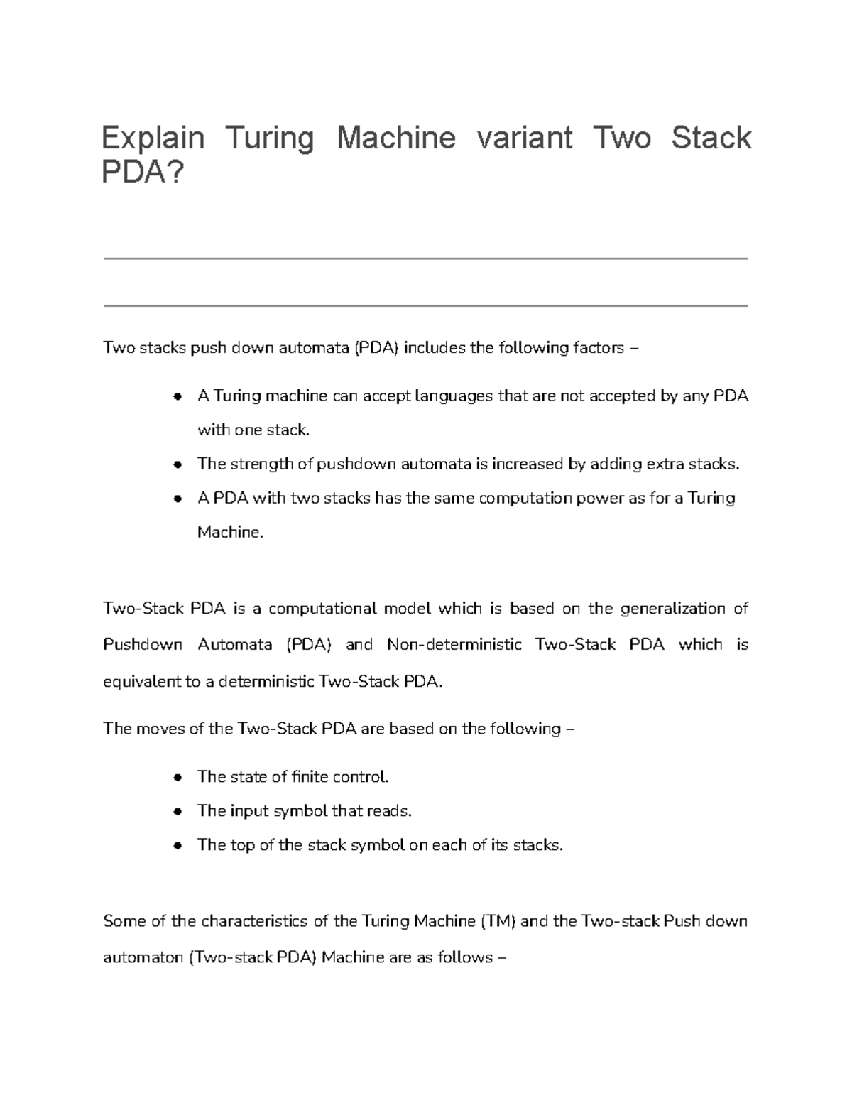 Question BANK – 4(Part 10) Explain Turing Machine variant Two Stack PDA ...