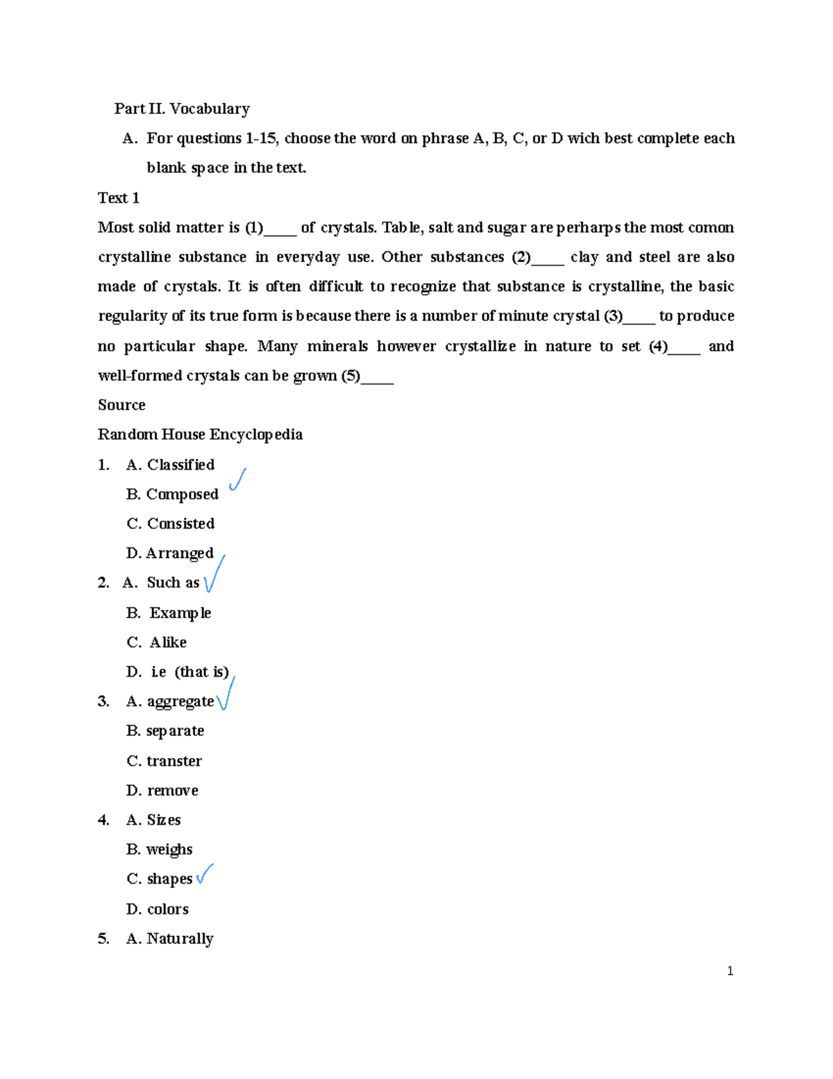 Acept 2 - Accept ugm test for iup class - Part II. Vocabulary A. For ...