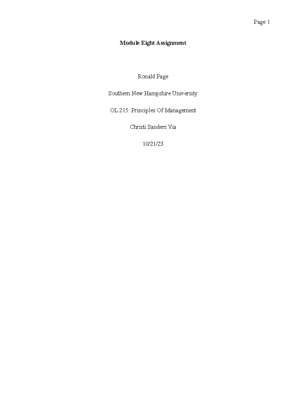 Module Eight Assignment - Module Eight Assignment Ronald Page Southern New Hampshire University ...