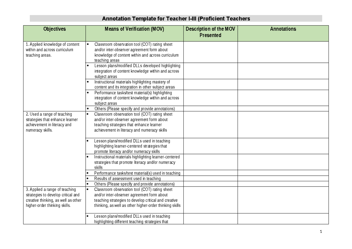 Appendix rpms ppst - Annotation Template for Teacher I-III (Proficient ...