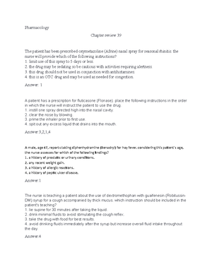 Pharm ch 27 - Chapter review questions - Pharmacology Chapter 27 Review ...