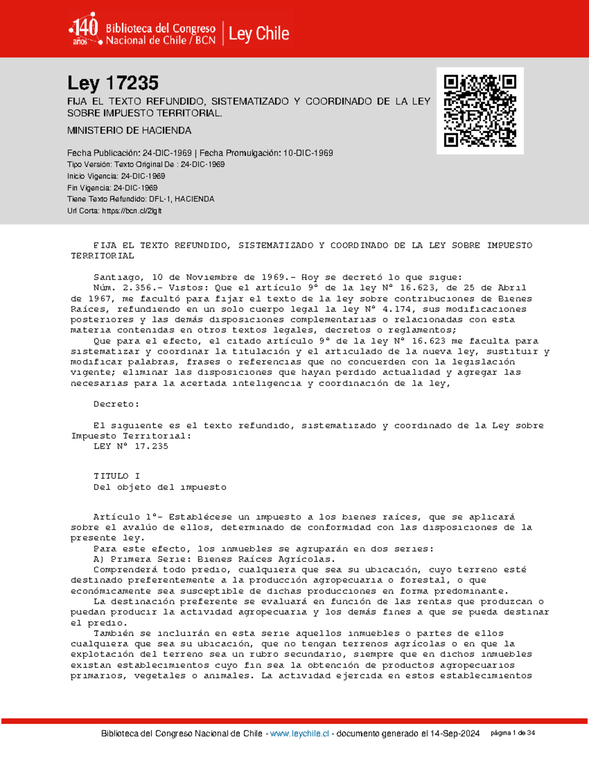 LEY-17235 24-DIC-1969 - Ley 17235 FIJA EL TEXTO REFUNDIDO ...