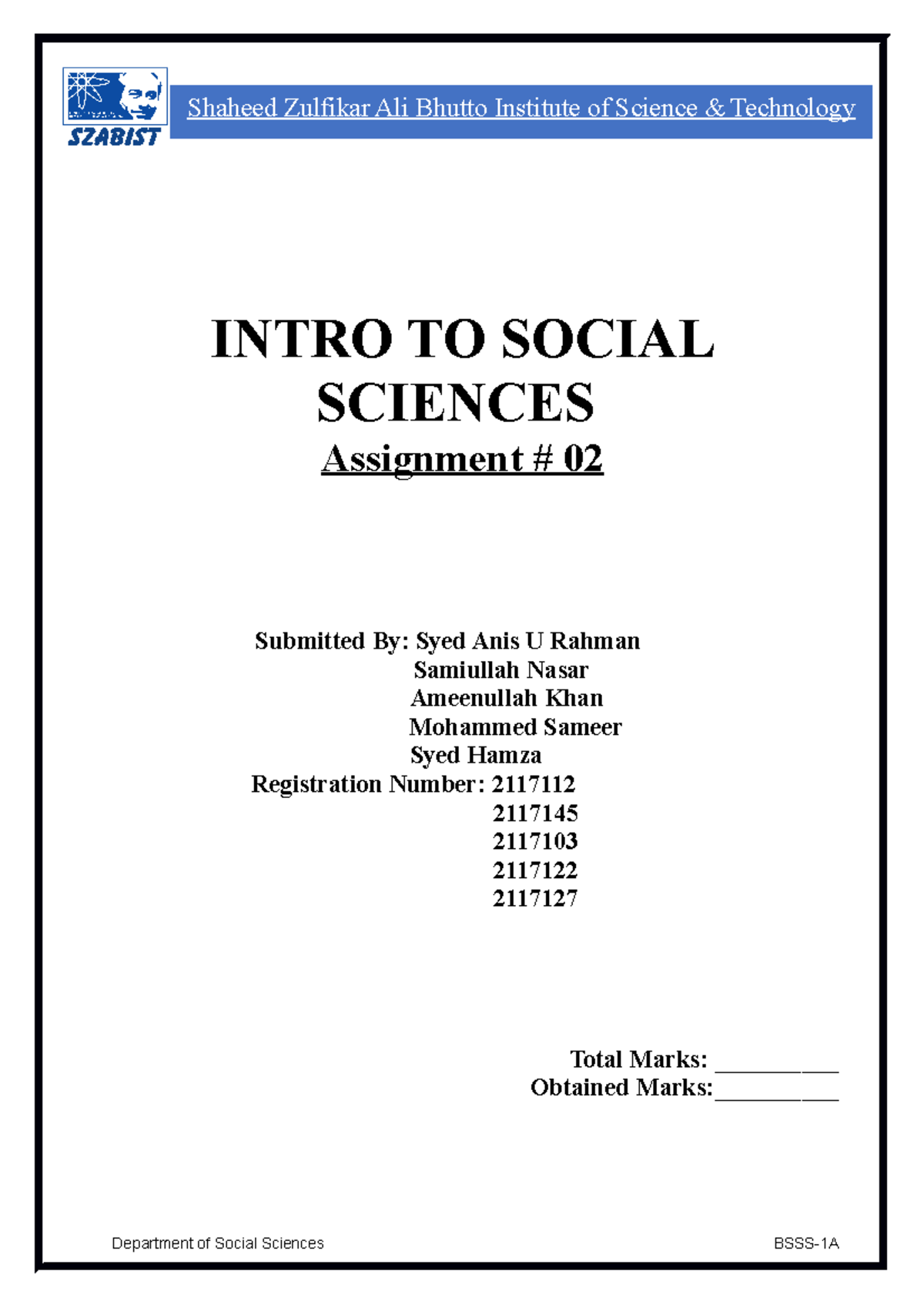 Intro to SS 2nd Assignment - INTRO TO SOCIAL SCIENCES Assignment # 02 ...
