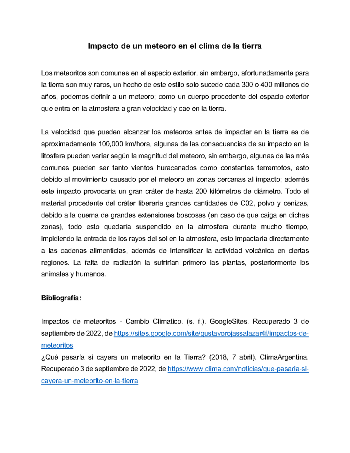 Impacto de un meteoro en el clima de la tierra - Dereck Urban Reyes ...