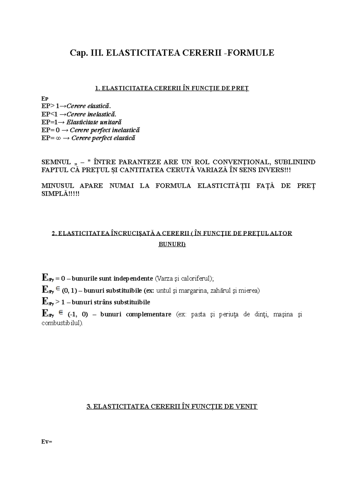 Formule Elasticitate - Cap. III. ELASTICITATEA CERERII -FORMULE ...