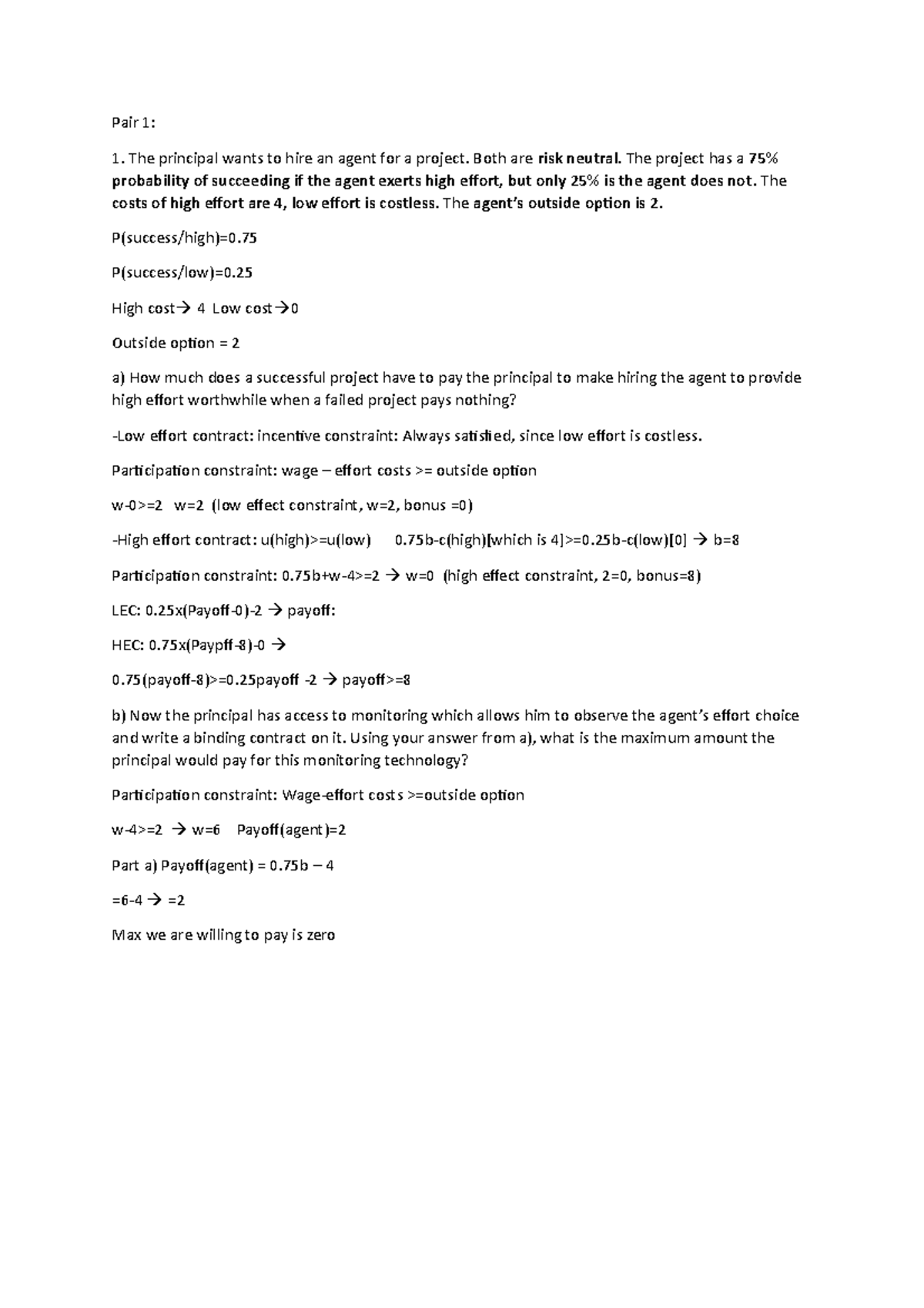 Set 6 - efwefesfd - Pair 1: The principal wants to hire an agent for a ...