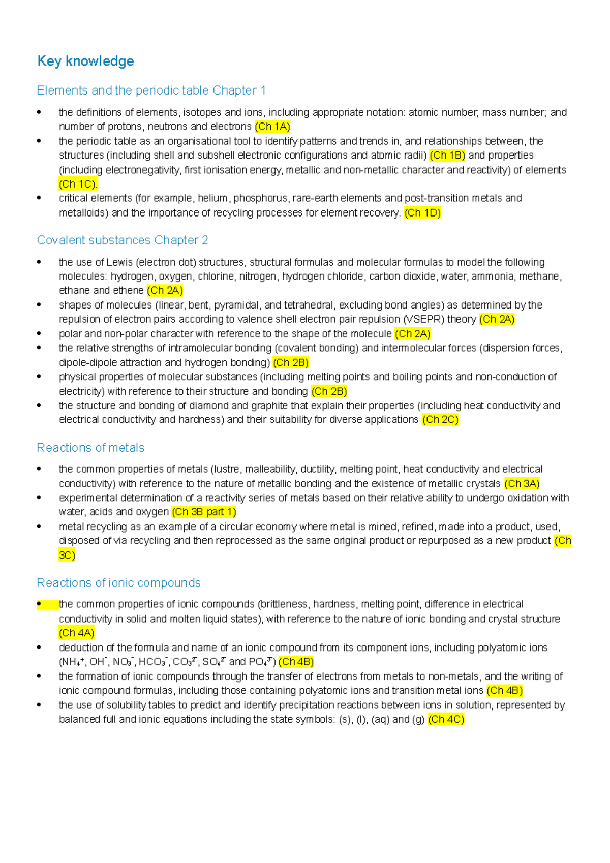 Unit 1 SAC 1 topics and chapter reference - Key knowledge Elements and ...