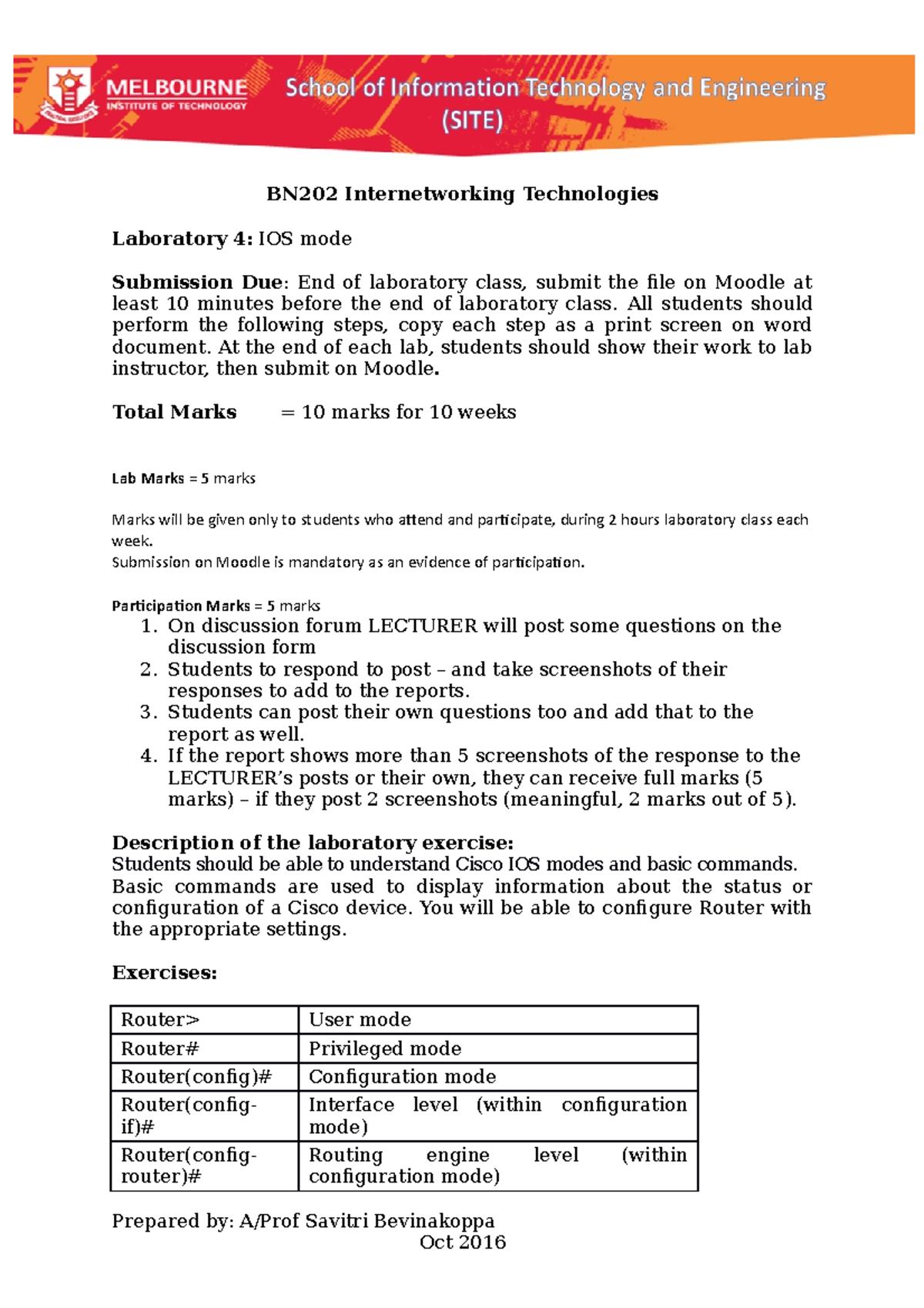 LAB 4 - Lab work again for preparation for exam - BN202 Internetworking Technologies Laboratory ...
