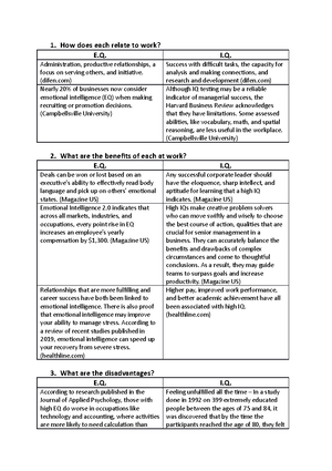 EQ VS IQ - notes - 1. How does each relate to work? E. I ...