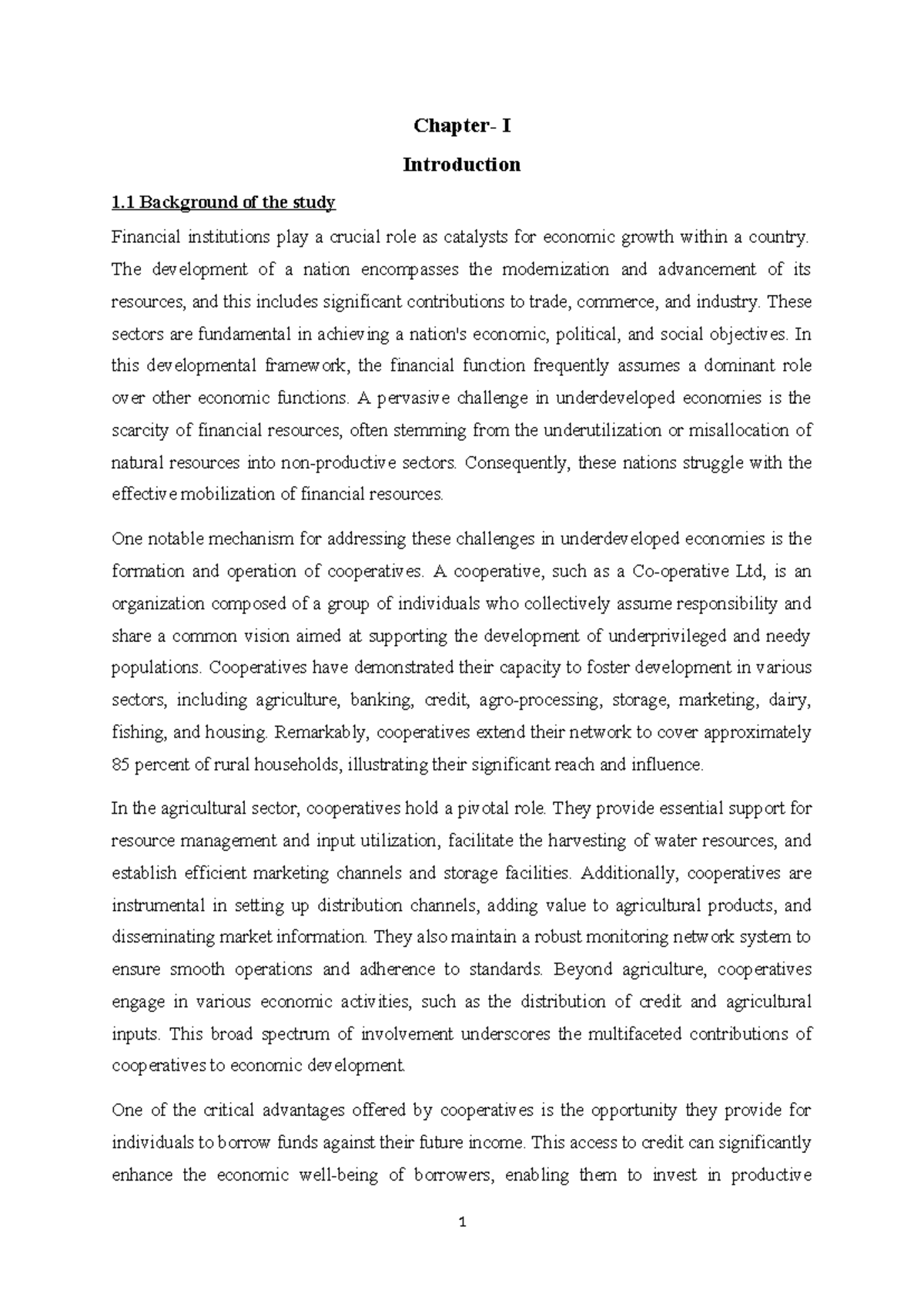 Project report - Chapter- I Introduction 1 Background of the study ...