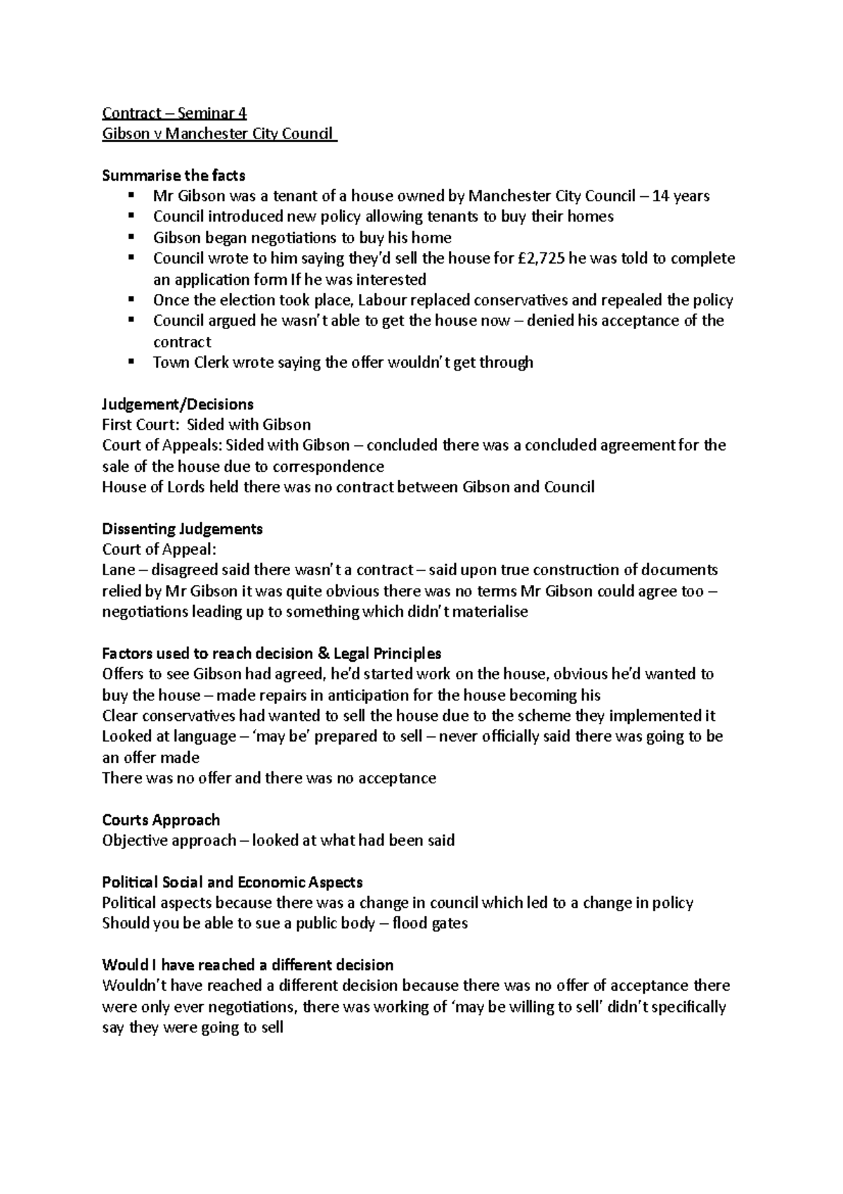 Seminar 4 - Analysing contracts - Contract – Seminar 4 Gibson v ...
