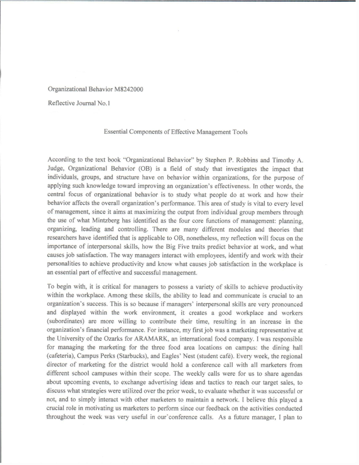 OB sample 2 - Organizational Behavior - Studocu