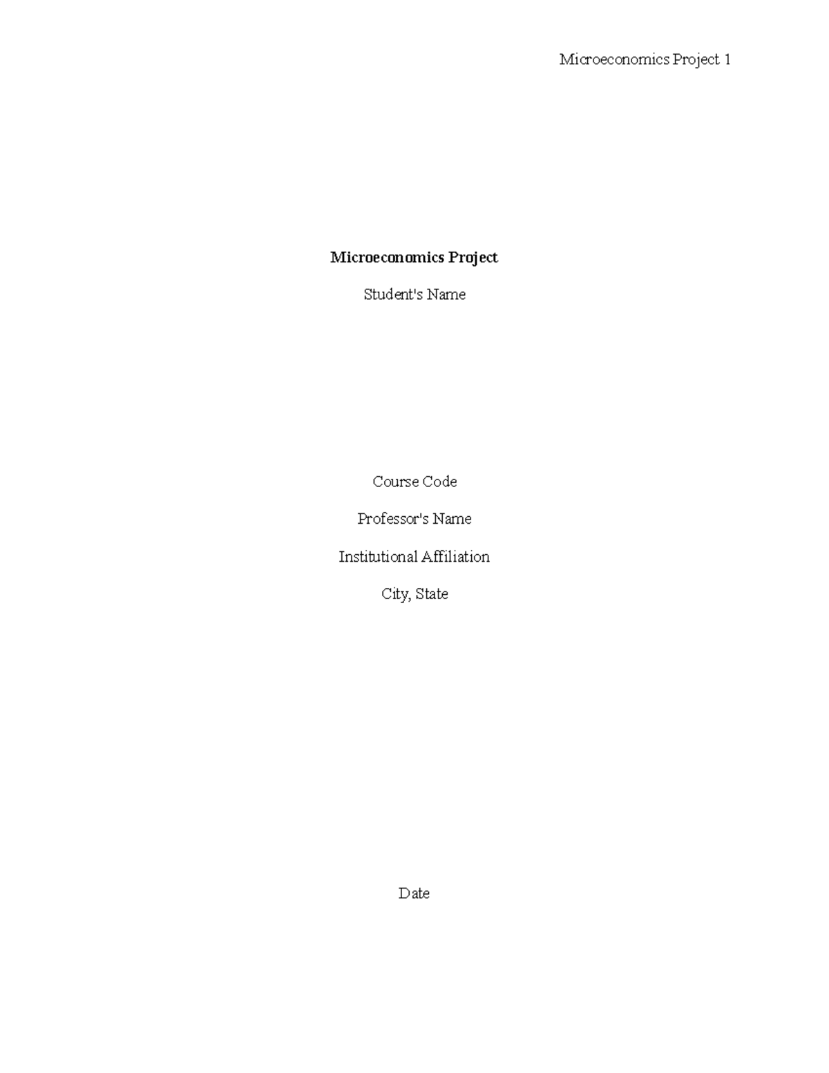 Microeconomics Project - Microeconomics Project Student's Name Course ...