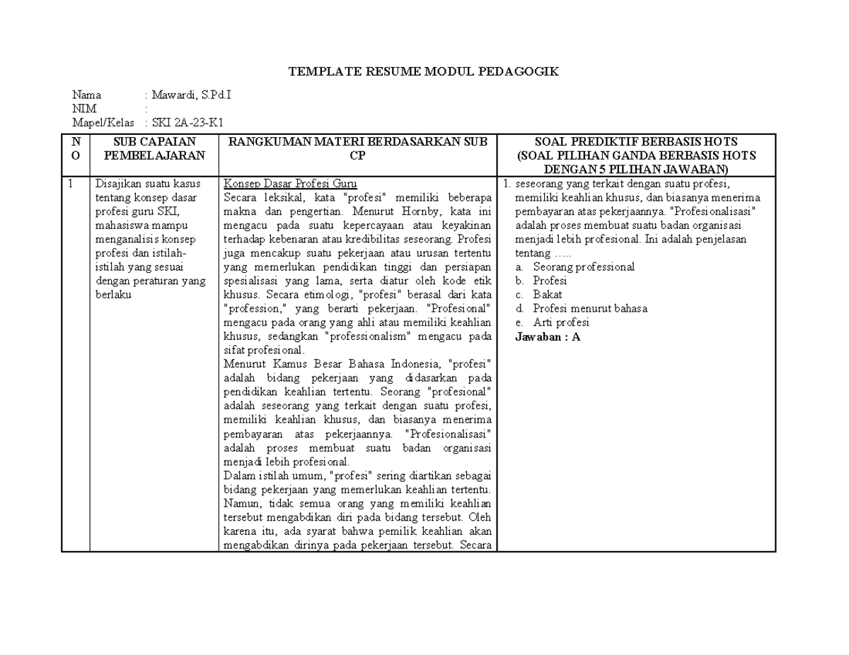 Pedagogik Template Resume Modul Pendalaman Materi Berbasis KISI-KISI KB 1 - TEMPLATE RESUME ...