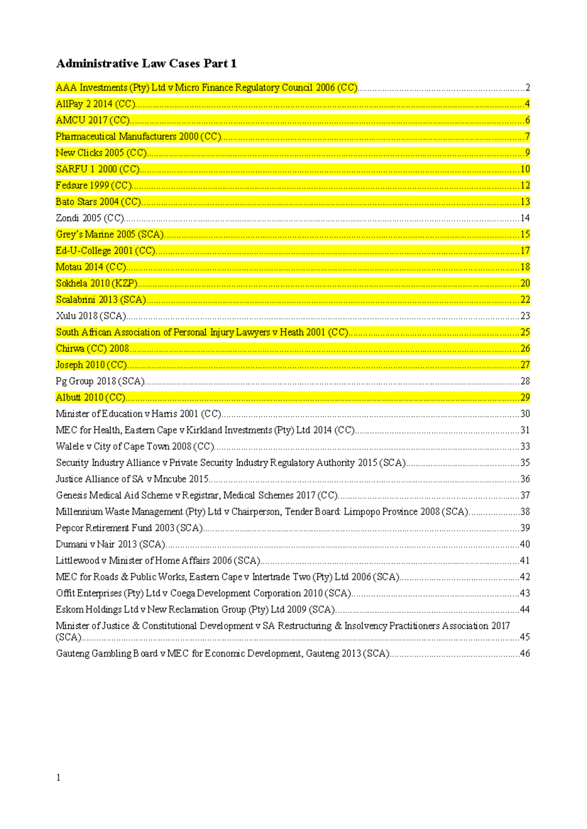 Admin Cases Part 1 - summary of case law - Administrative Law Cases ...