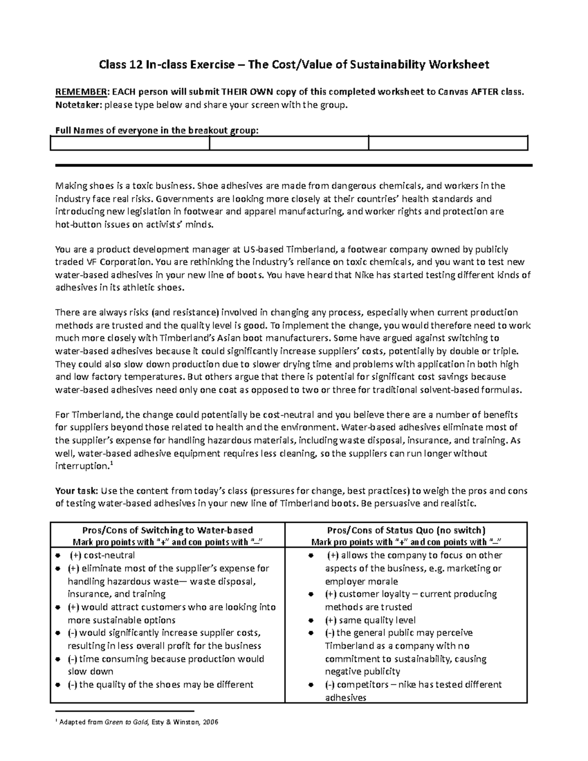 C105 - Class 12 - Value of Sustainability - Worksheet - Oct 2022 ...