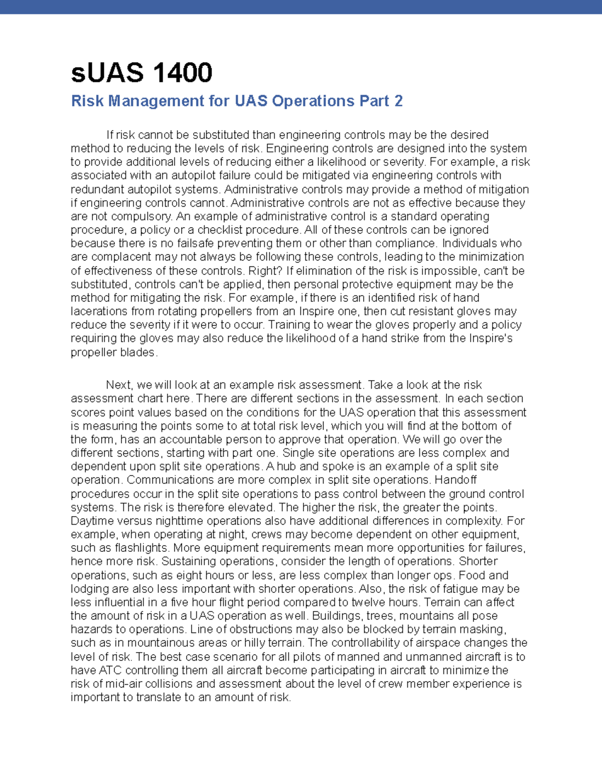 Risk Management for UAS Operations Part 2 - Engineering controls are ...