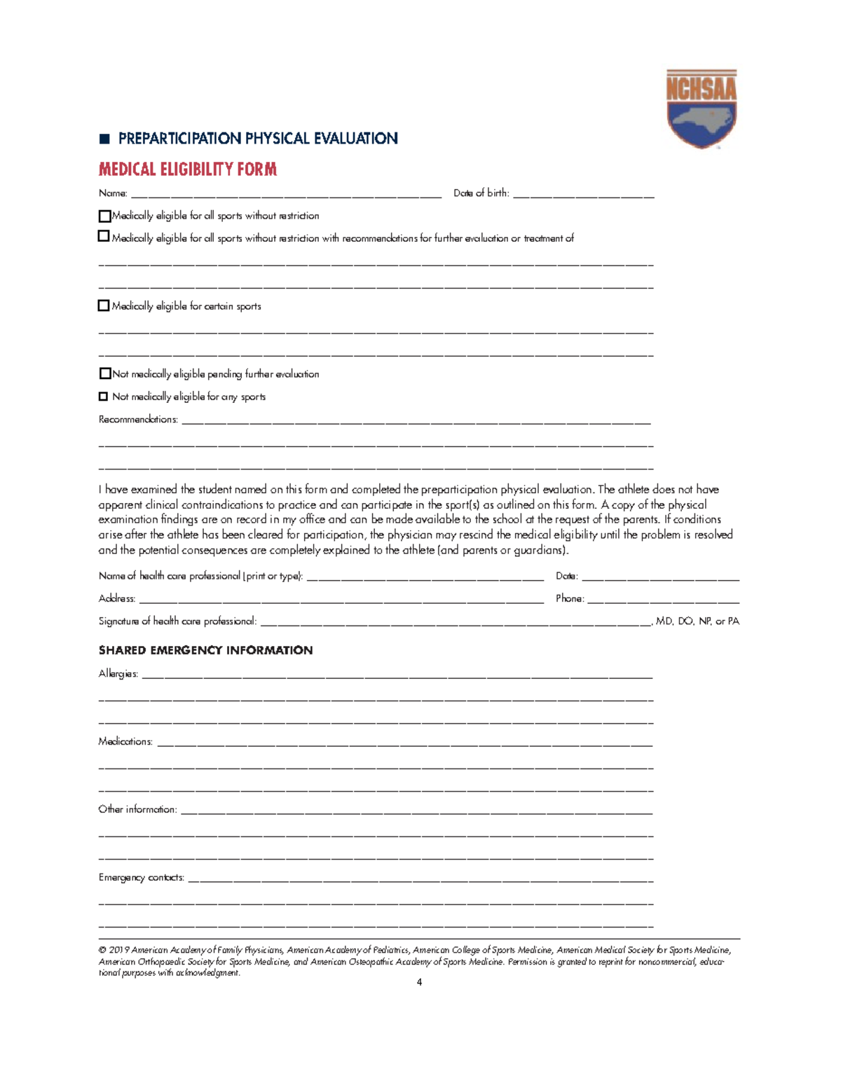 health form on science - PREPARTICIPATION PHYSICAL EVALUATION MEDICAL ...