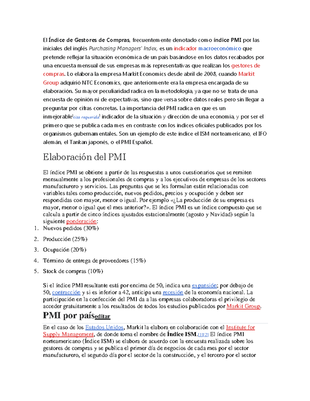 Índice de gestores de compras - Lo elabora la empresa Markit Economics ...