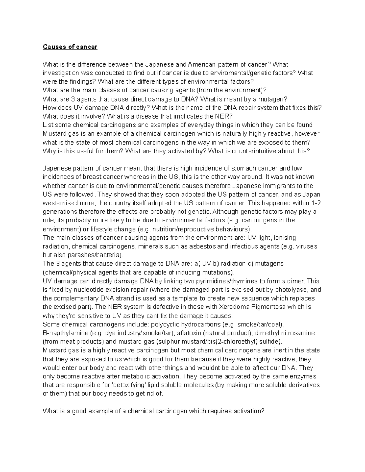 11 - Causes of cancer - This is a summary I put together on some topics ...