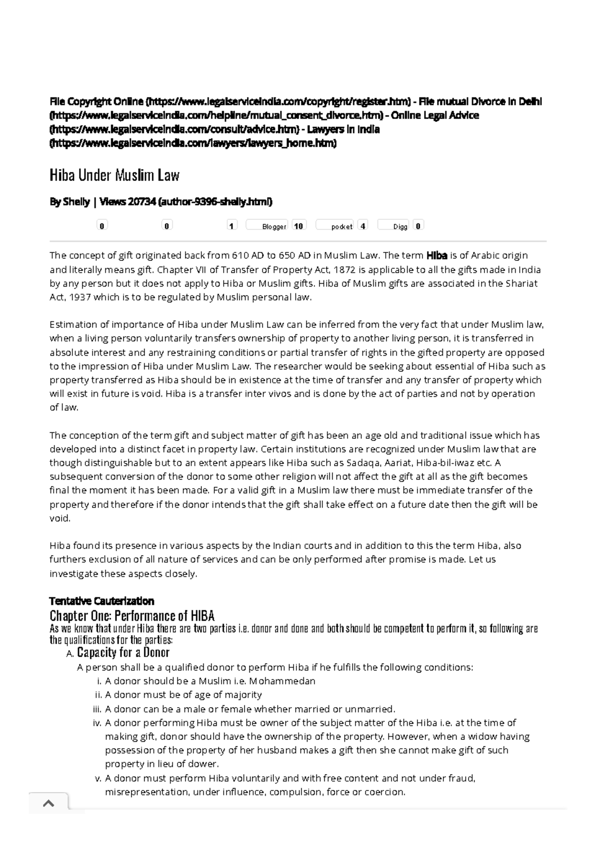 Hiba Under Muslim Law - FAMILY LAW-II - Studocu
