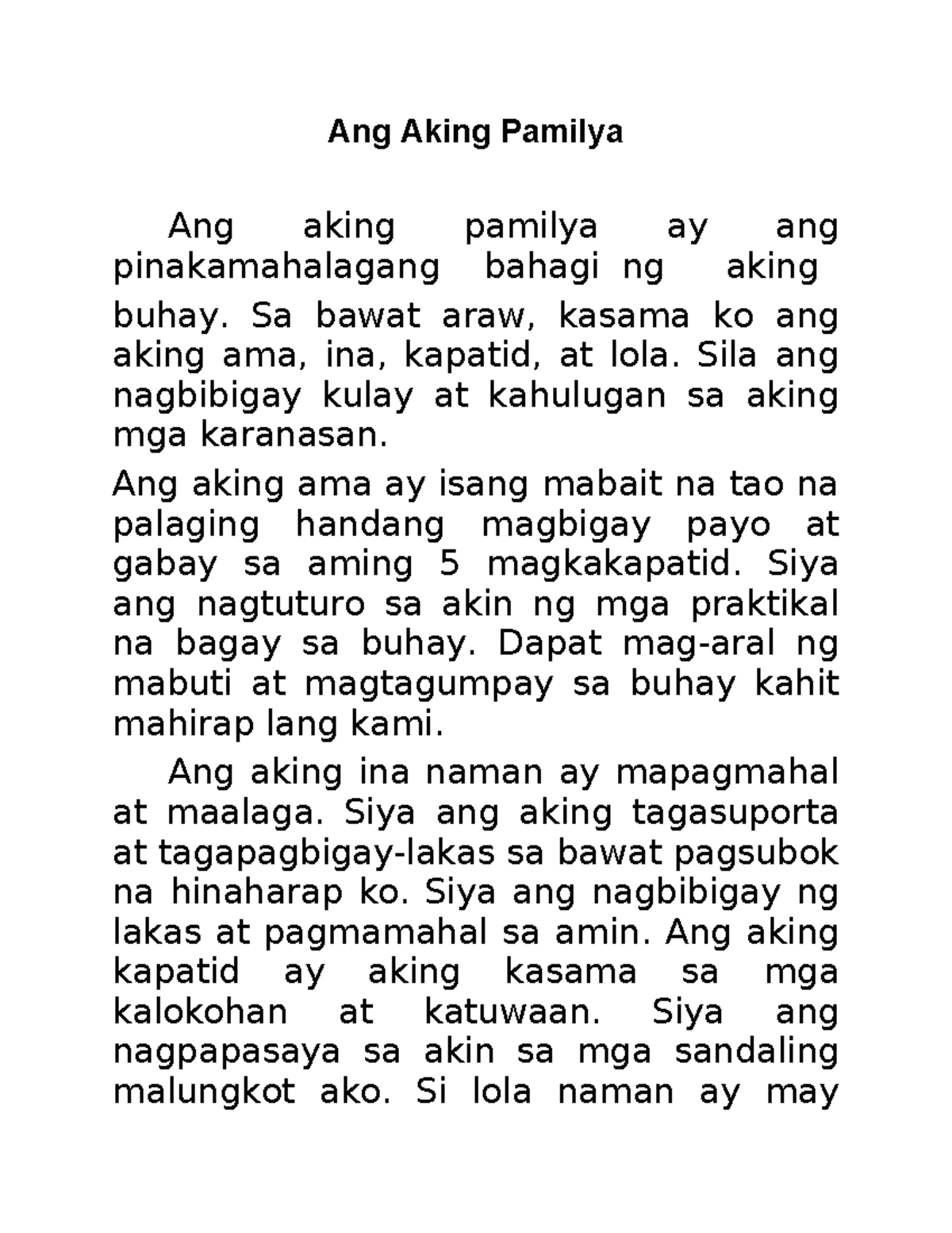 ANG Aking Pamilya - Ang Aking Pamilya Ang aking pamilya ay ang ...