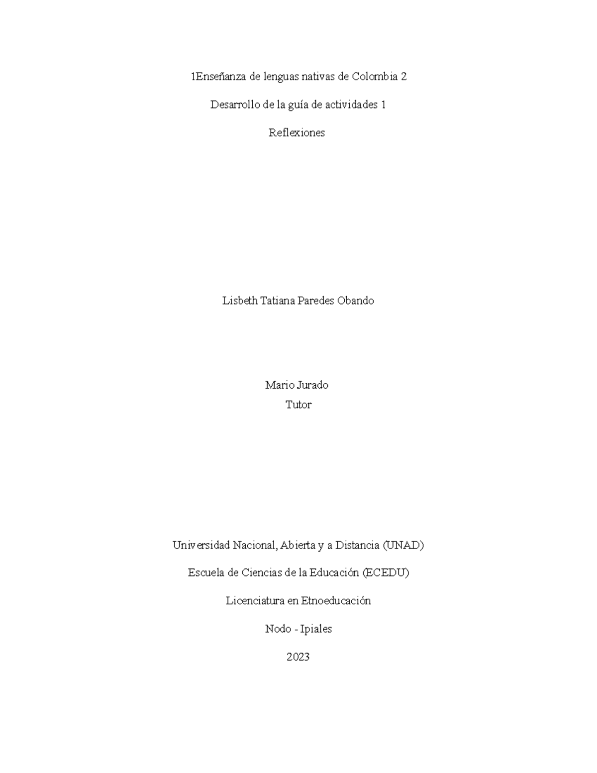 PASO 1 Lenguas Nativas 2 Lisbeth Paredes - 1Enseñanza de lenguas ...