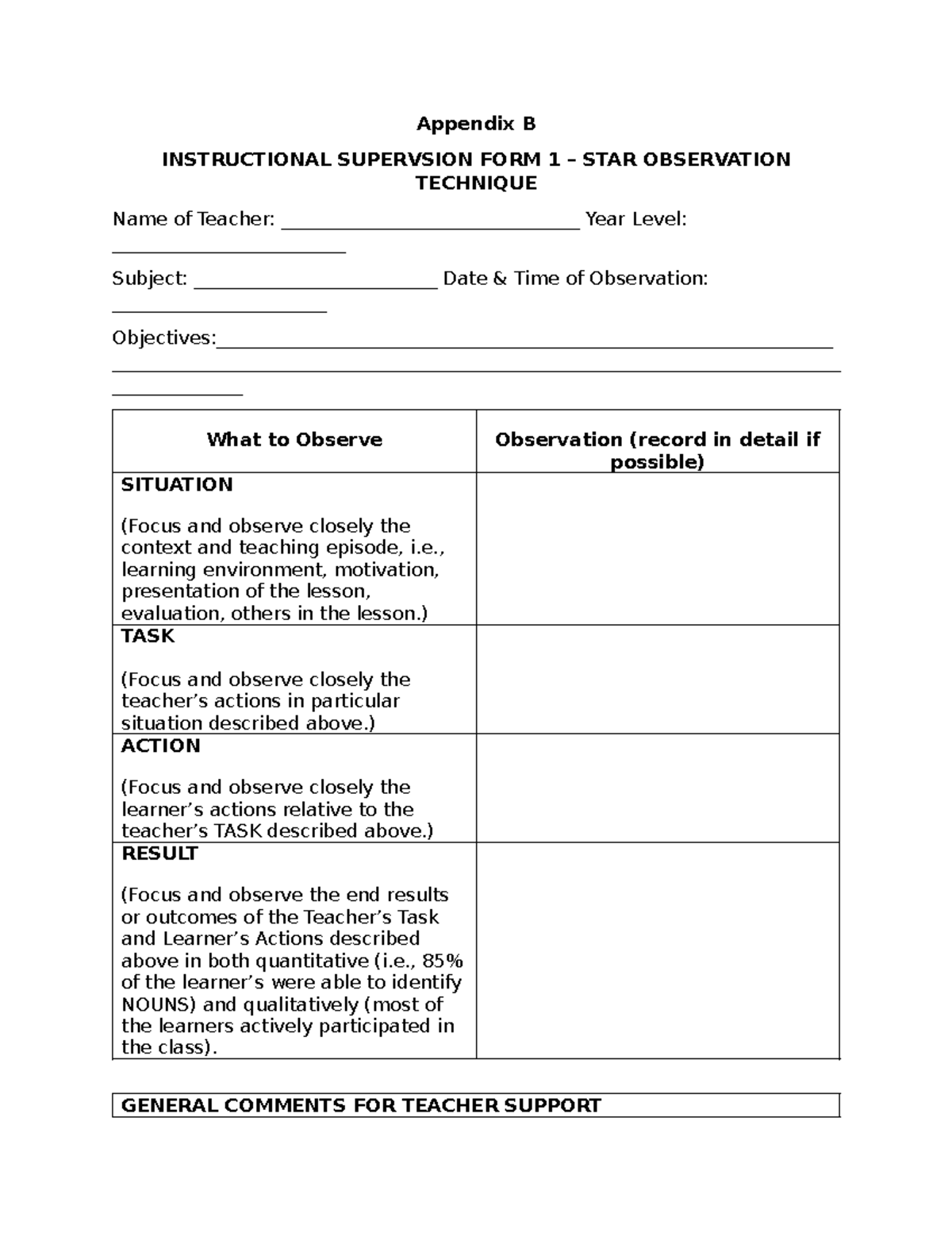 Duties AND Responsibilities - Appendix B INSTRUCTIONAL SUPERVSION FORM ...