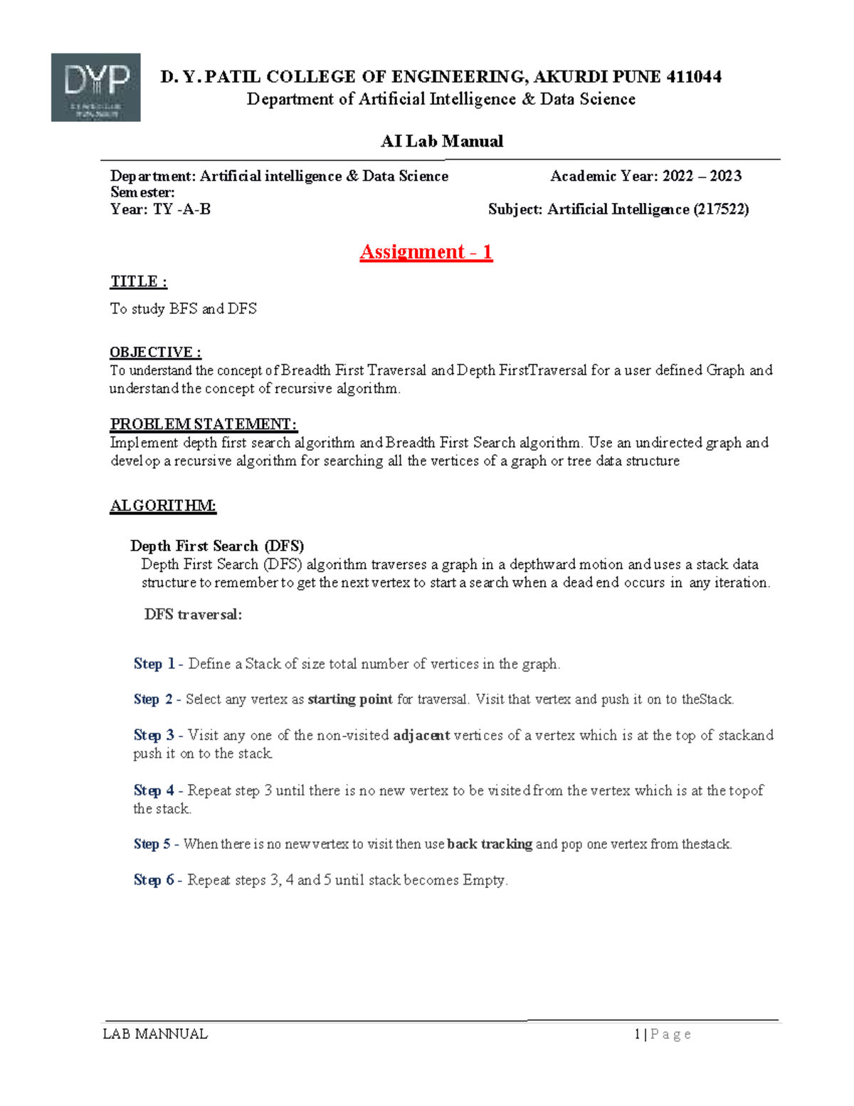Lab Mannual Practical Writeup Ai Lab Department Of Artificial Intelligence And Data Science Ai