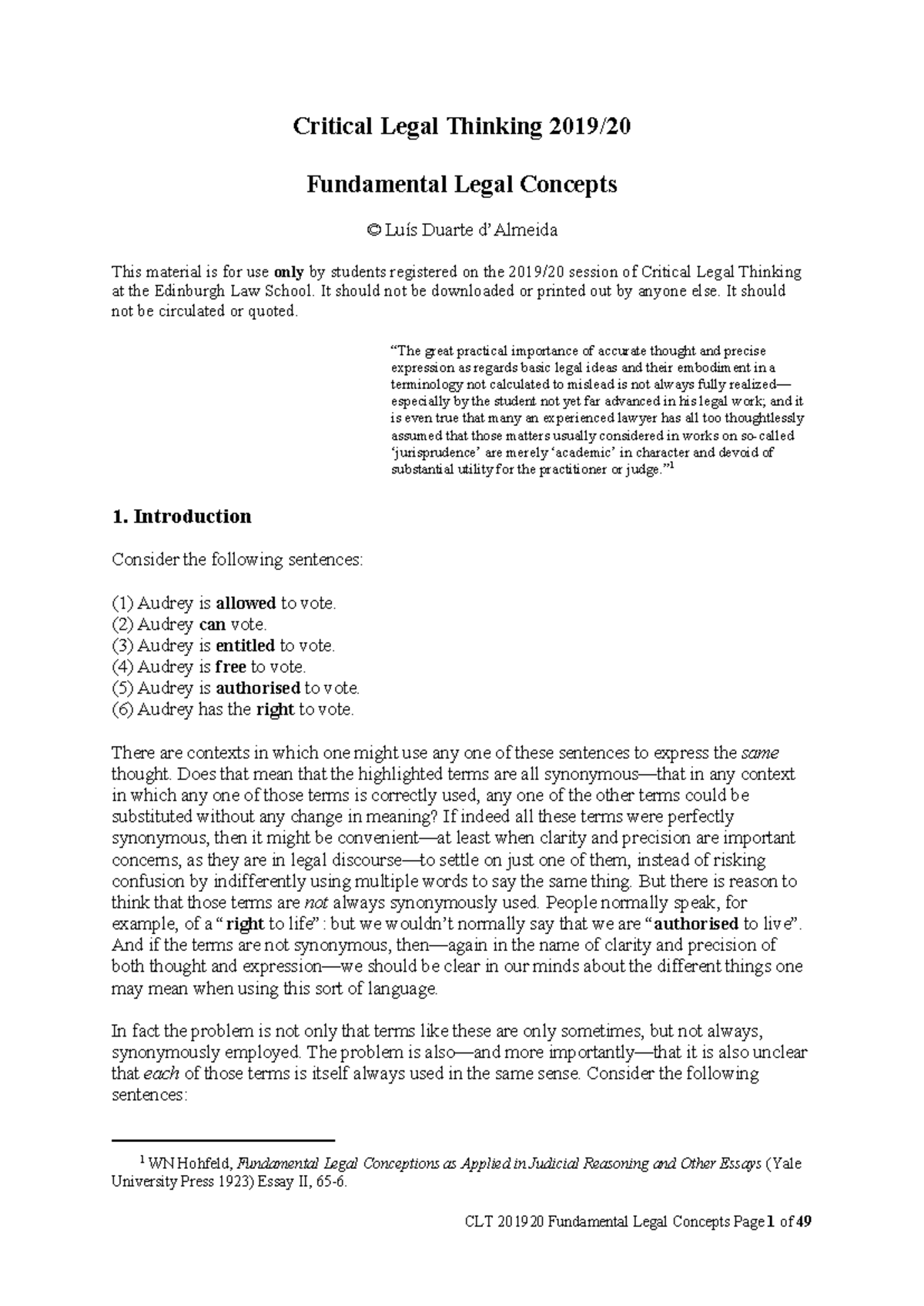 Duarte D' Almeida Fundamental legal concepts(1) - Critical Legal ...