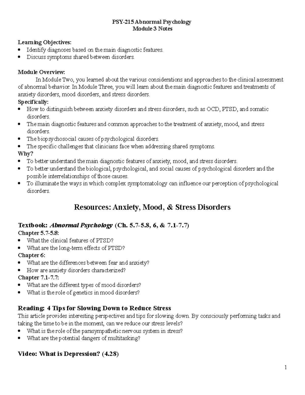 PSY-215 Module 3 Notes - Module 3 Notes Learning Objectives: Identify ...