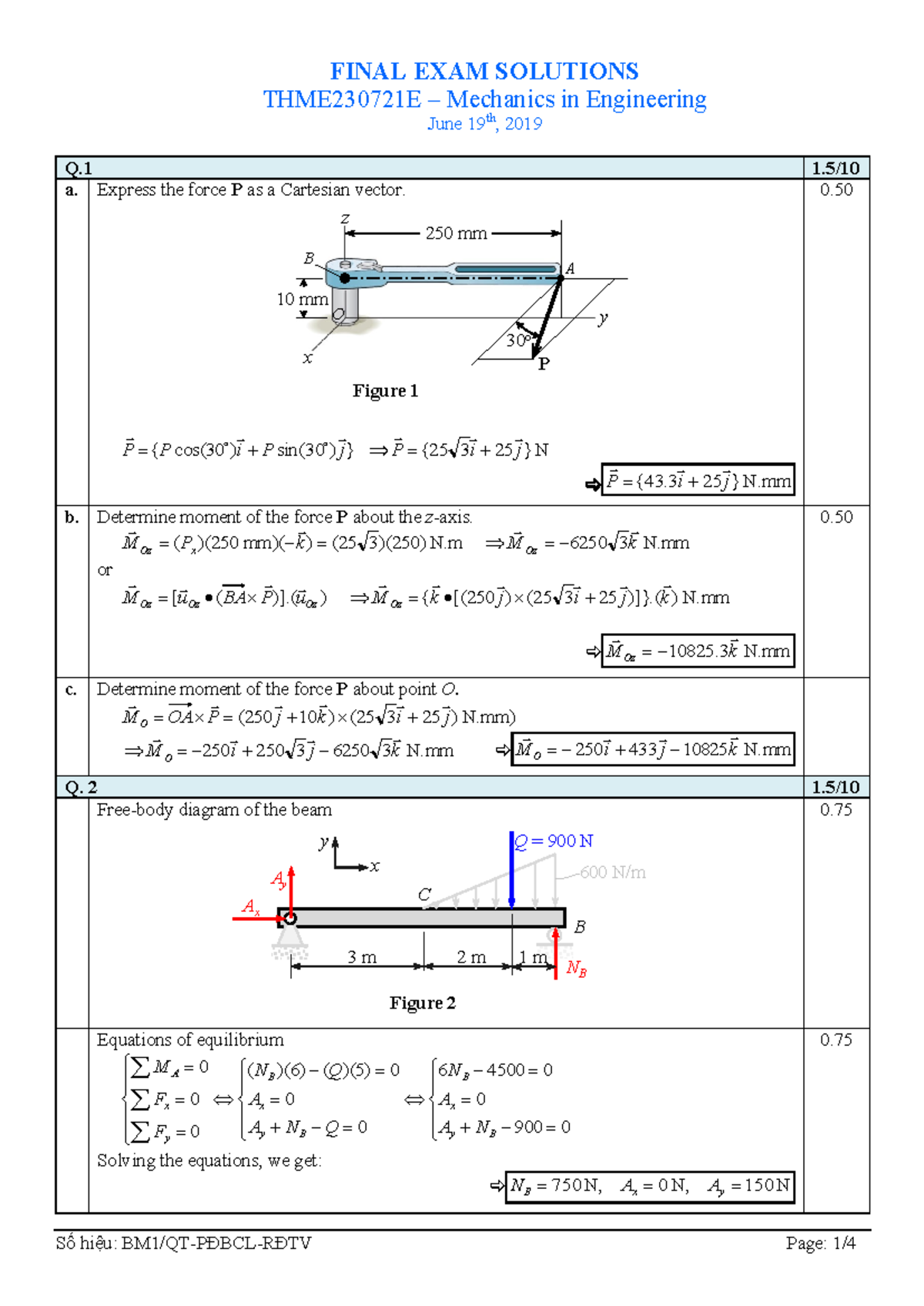 Enginerring Mechanics 182 Final exam Solutions - FINAL EXAM SOLUTIONS ...