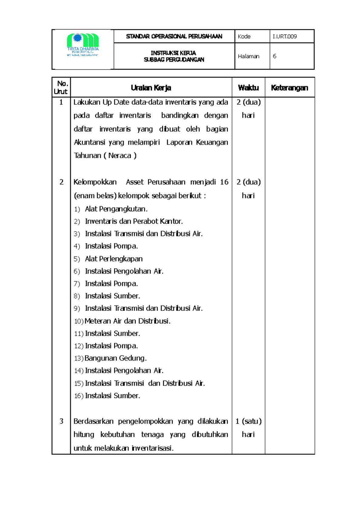 Prosedur Instruksi Kerja 1 - STANDAR OPERASIONAL PERUSAHAAN Kode I ...