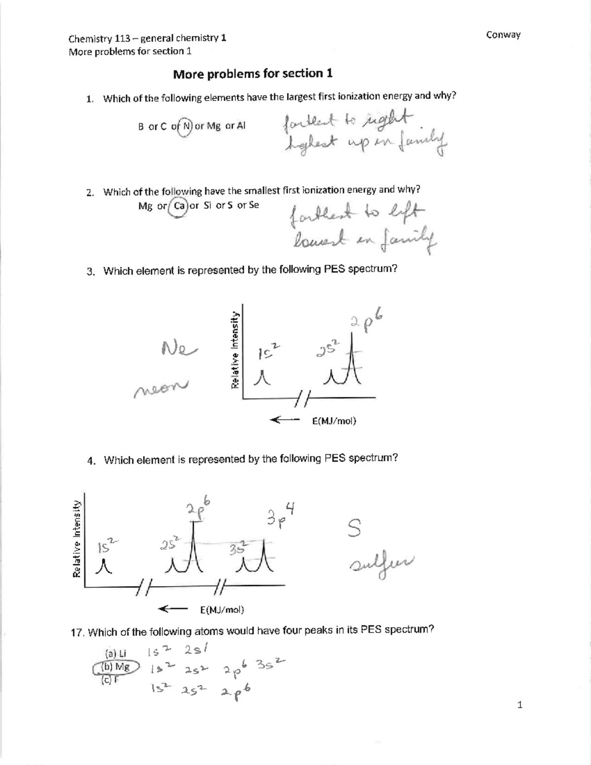 Answers to more problems for section 1 - Chemistry 113 general ...
