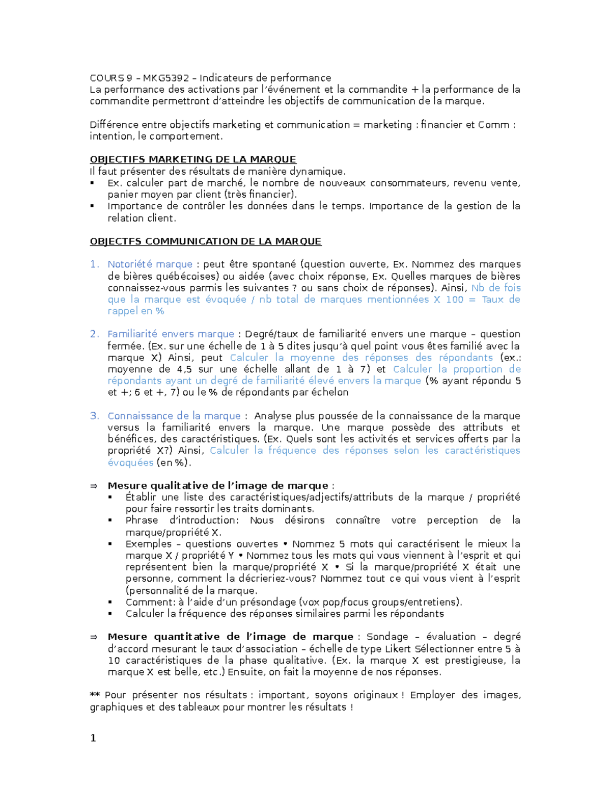 Cours 9 - mkg5392 - notes - COURS 9 – MKG5392 – Indicateurs de ...