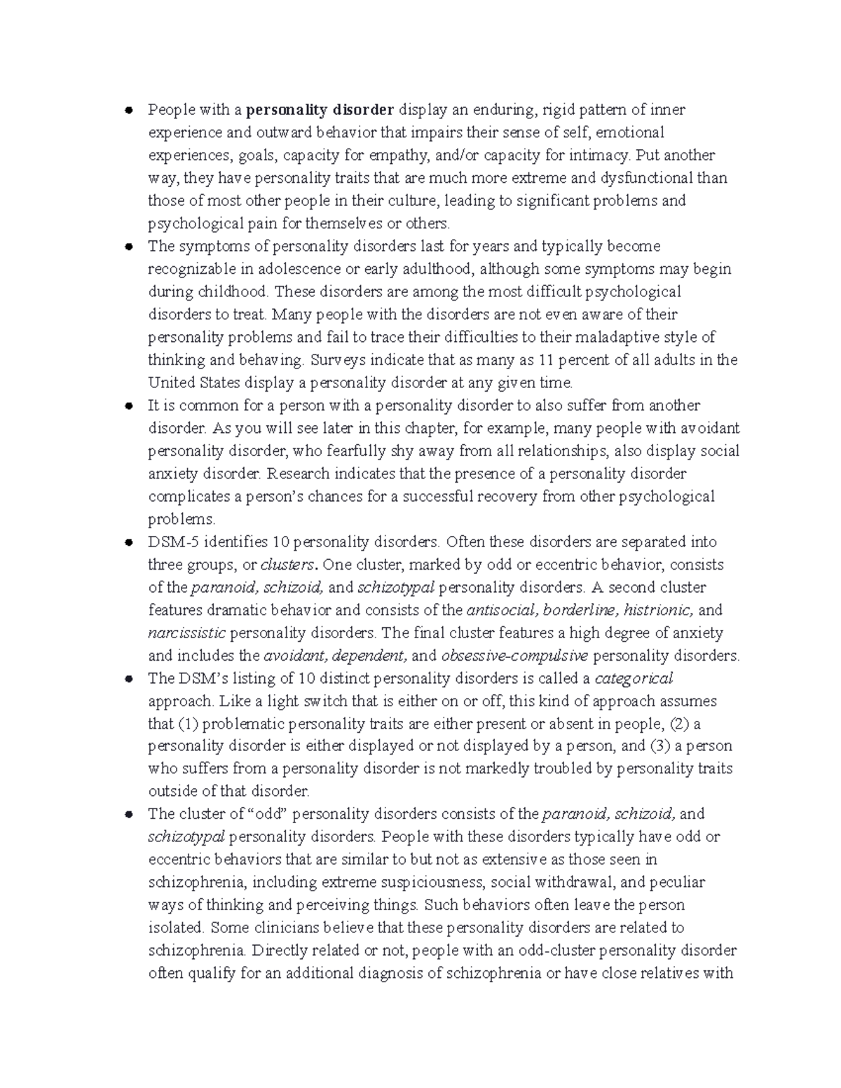 Ab psy 13 summary - People with a personality disorder display an ...