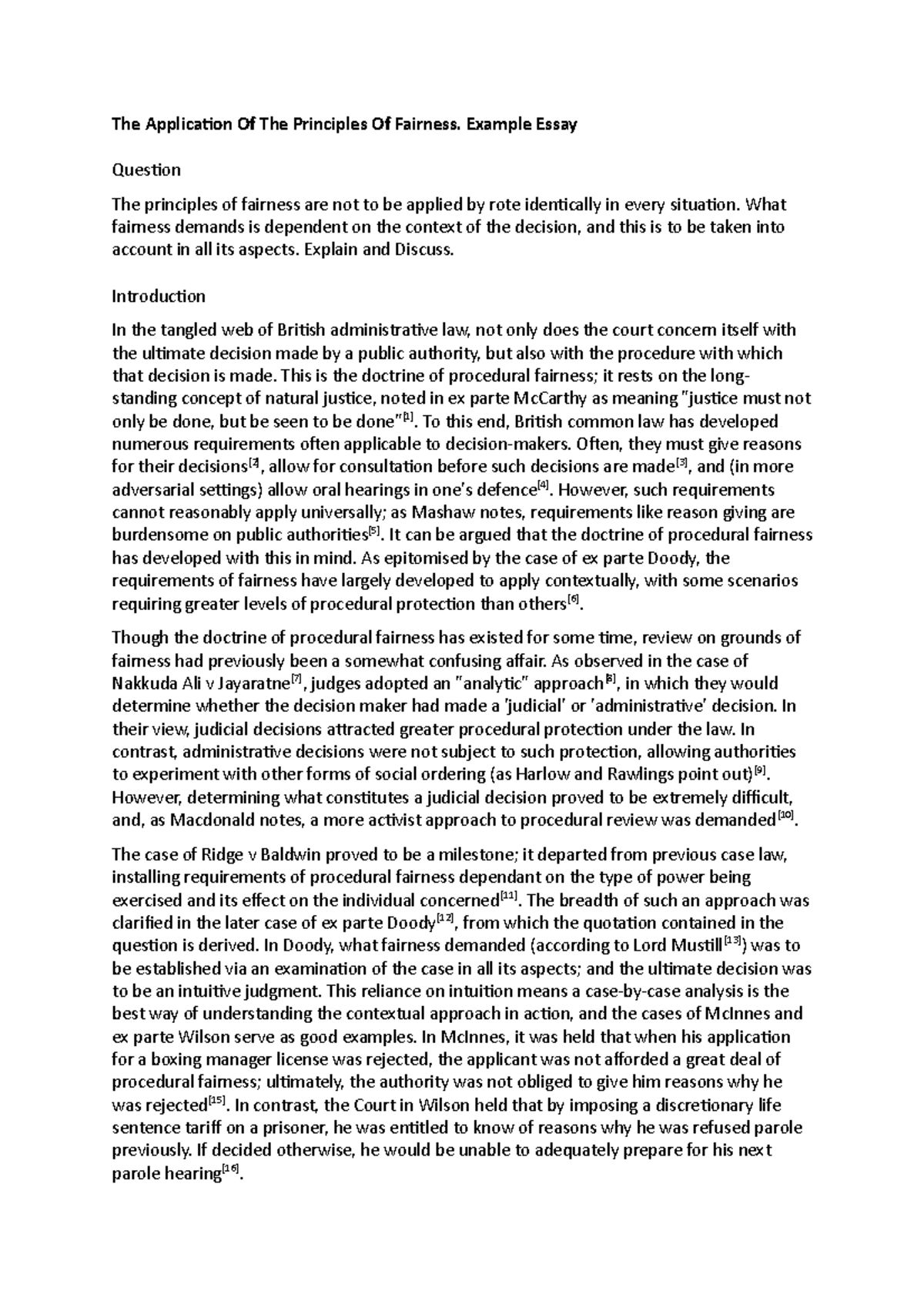 The Application Of The Principles Of Fairness. Example Essay - The ...