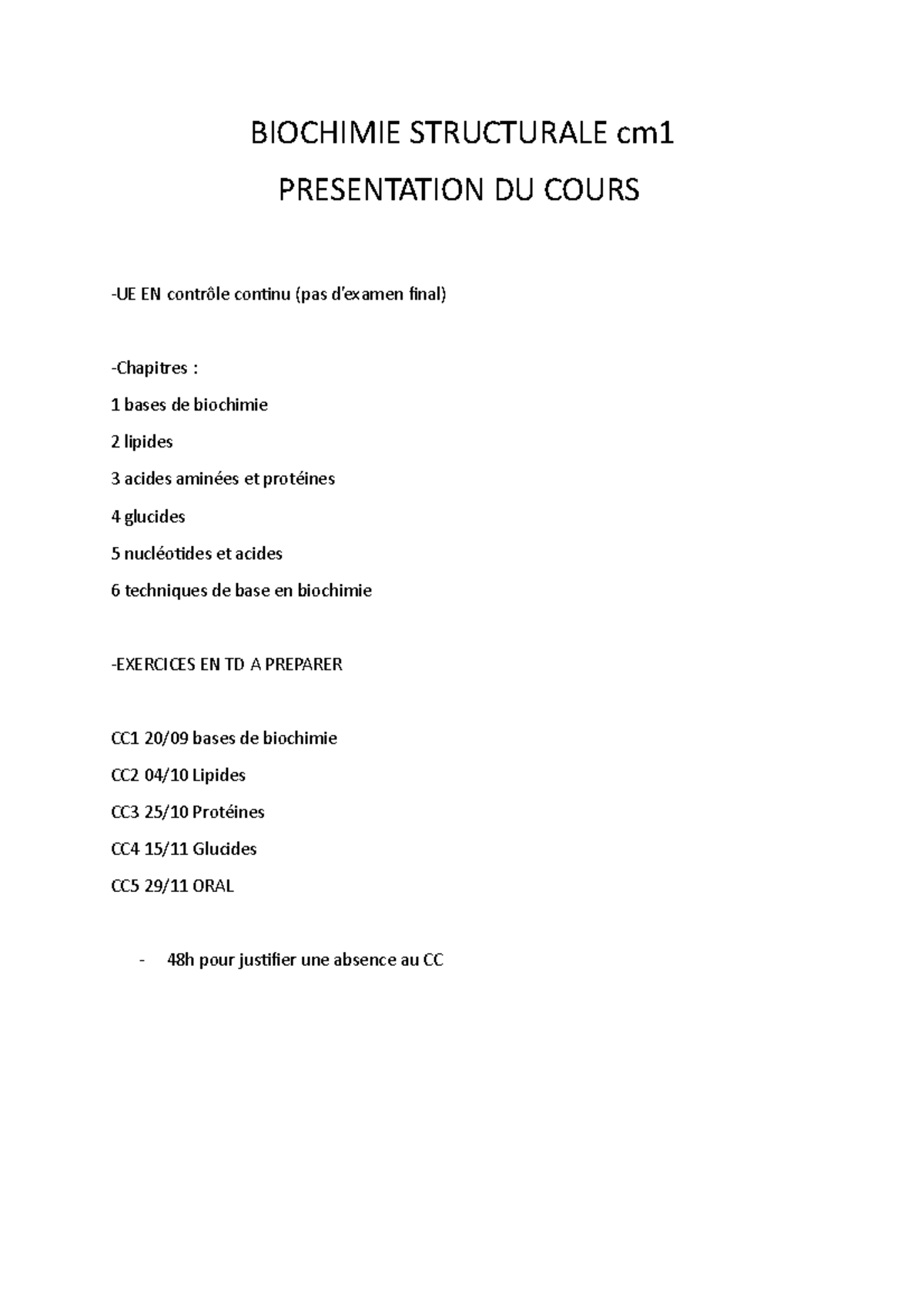 Biochimie Structurale cm1 notes - BIOCHIMIE STRUCTURALE cm PRESENTATION ...