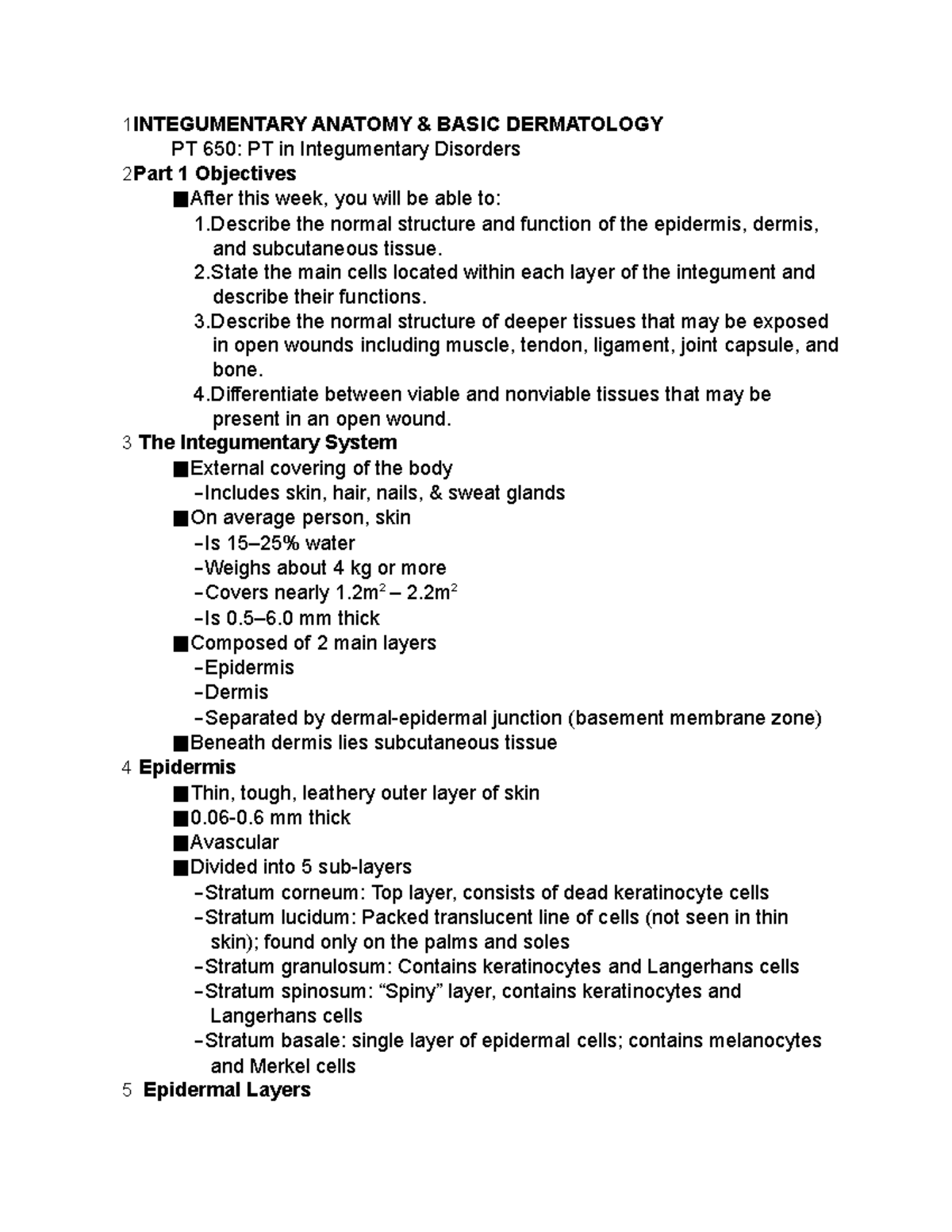 Integumentary Anatomy and Dermatology - 1 INTEGUMENTARY ANATOMY & BASIC ...