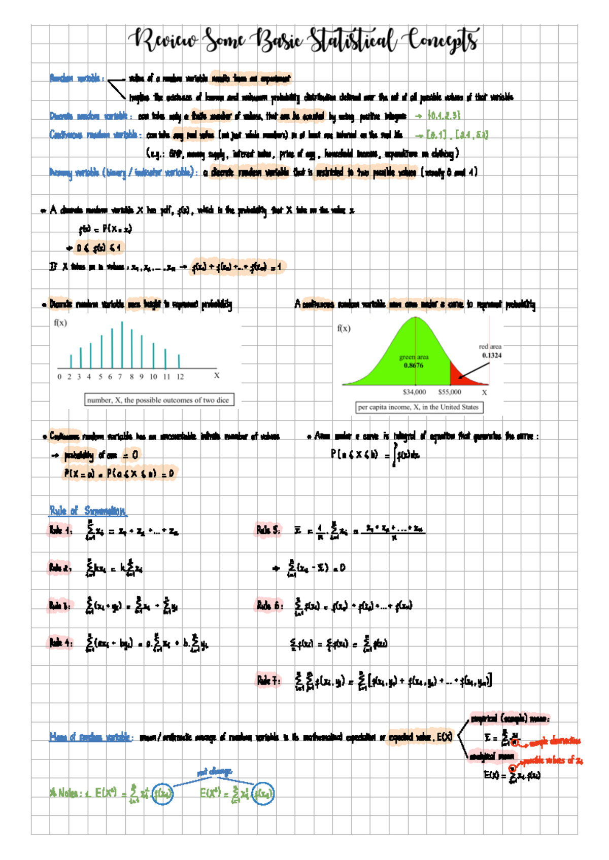 Summary-ECO - summary - Review Some Basic Statistical Concepts Random variable value of a random ...