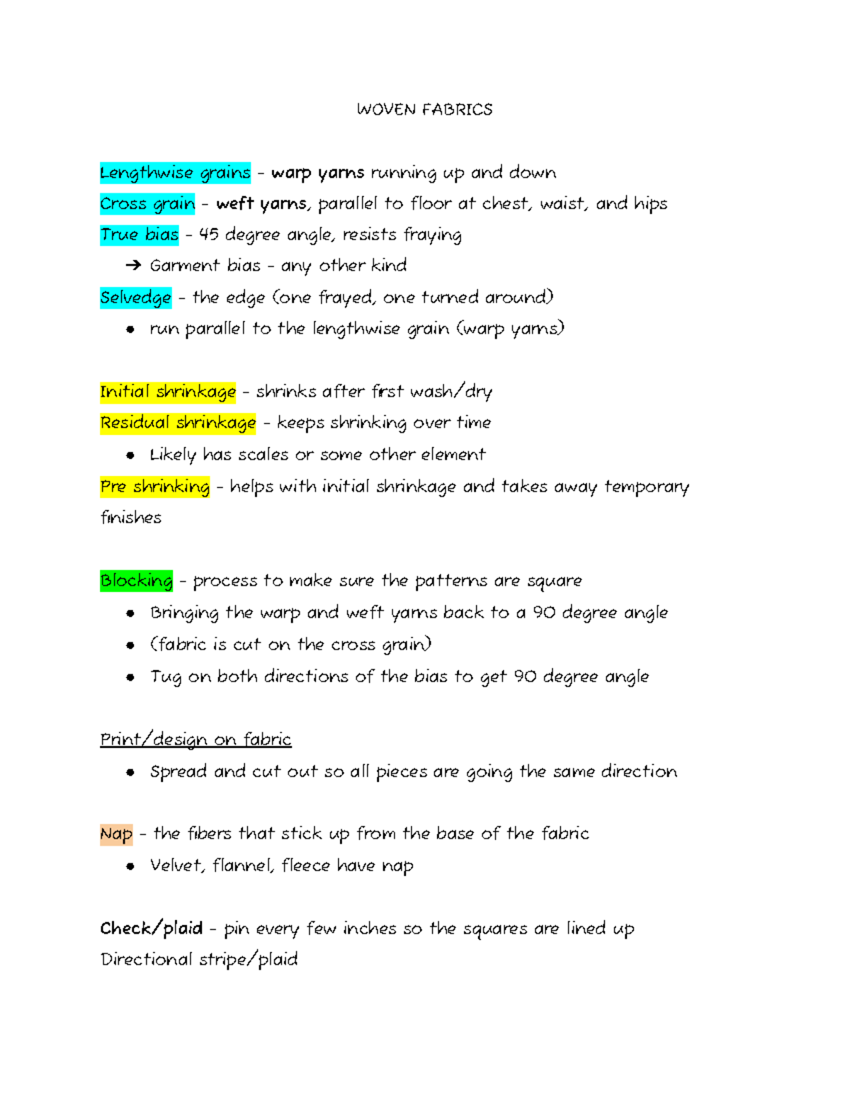 Woven fabrics notes - Bailey - WOVEN FABRICS Lengthwise grains -Cross ...