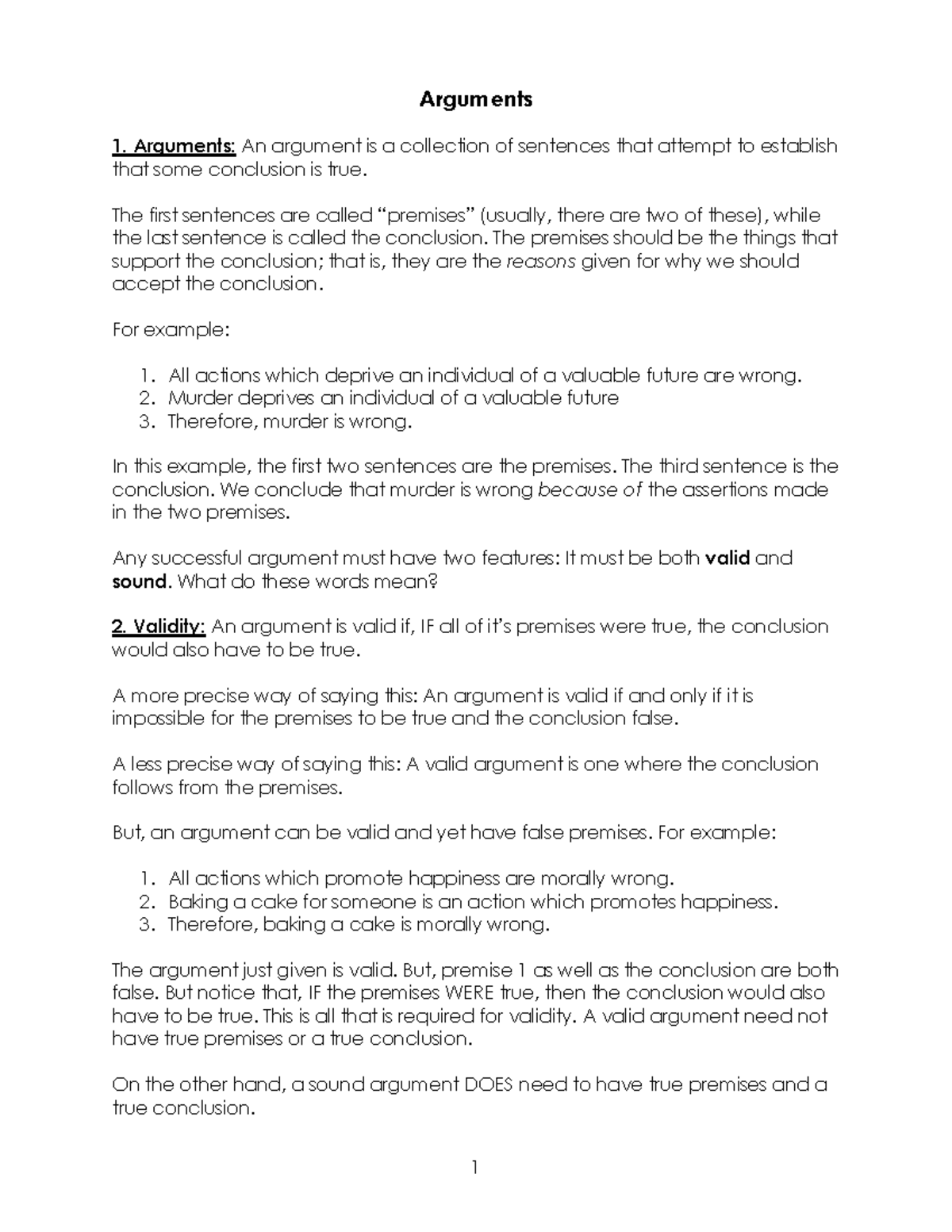 Arguments - notes - 1 Arguments 1. Arguments: An argument is a ...